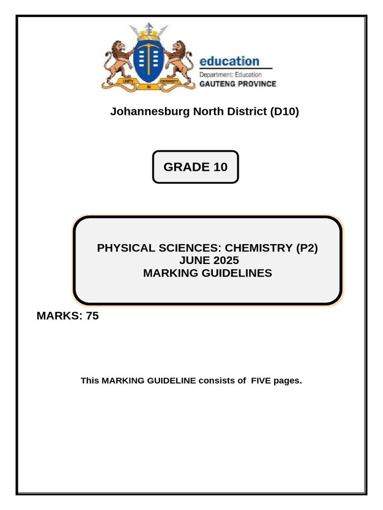 Grade 10 Phy Paper 2 June 2025 Marking Guidelines | PDF | Atoms | Chemistry