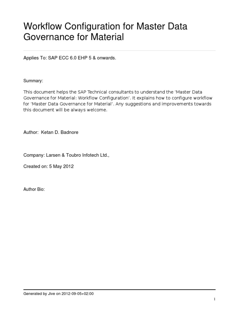 Workflow Configuration For MDG - Material | PDF | Workflow | Xml