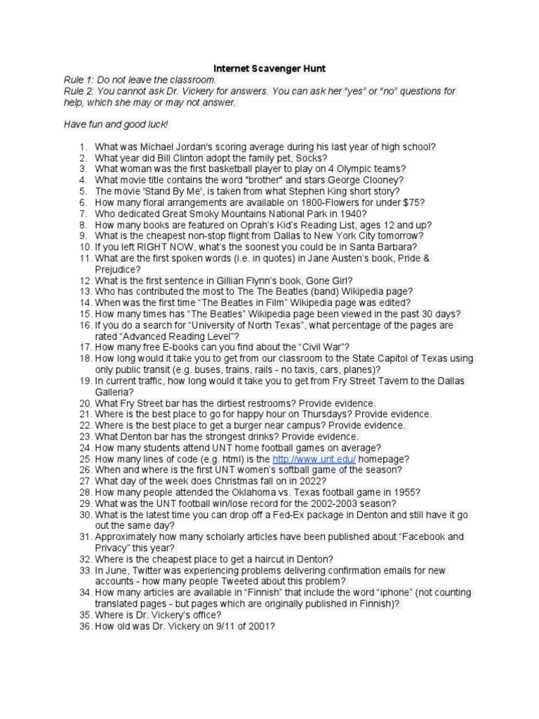 Internet Scavenger Hunt Questions | PDF | Wikipedia | World Wide Web