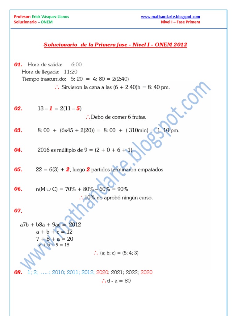 Solucionario ONEM Nivel I Fase 1