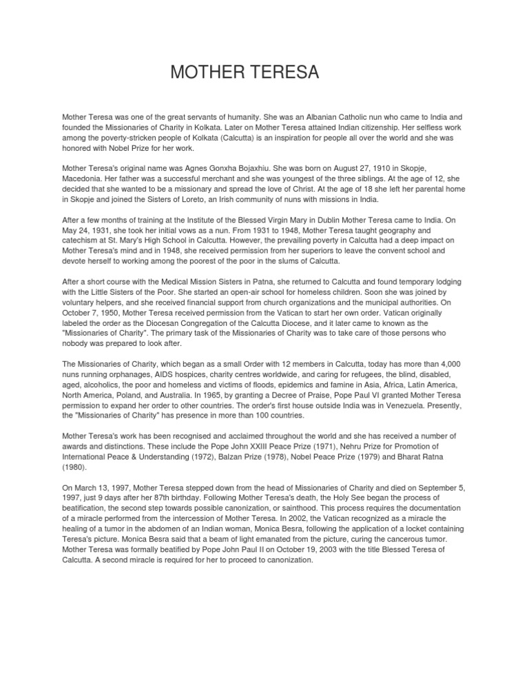 Mother Teresa | Mother Teresa | Catholic Church