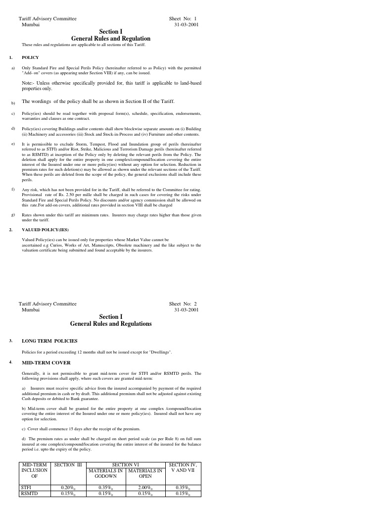 Fire Tariff | PDF | Arbitral Tribunal | Deductible