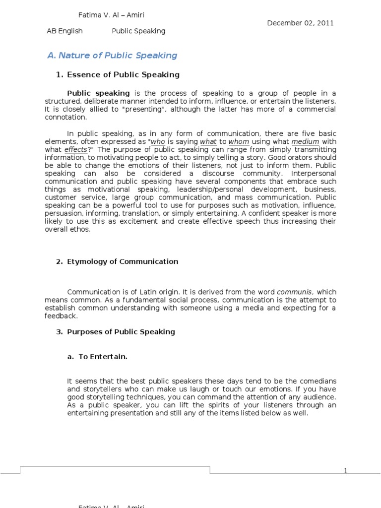 Nature of Public Speaking | PDF | Public Speaking | Communication