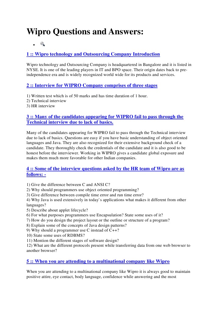 Wipro Questions And Answers Pdf Question Java Programming Language 