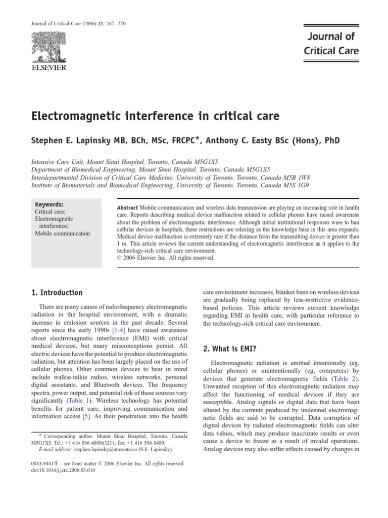 EMI Challenges in Critical Care | PDF | Electromagnetic Interference ...