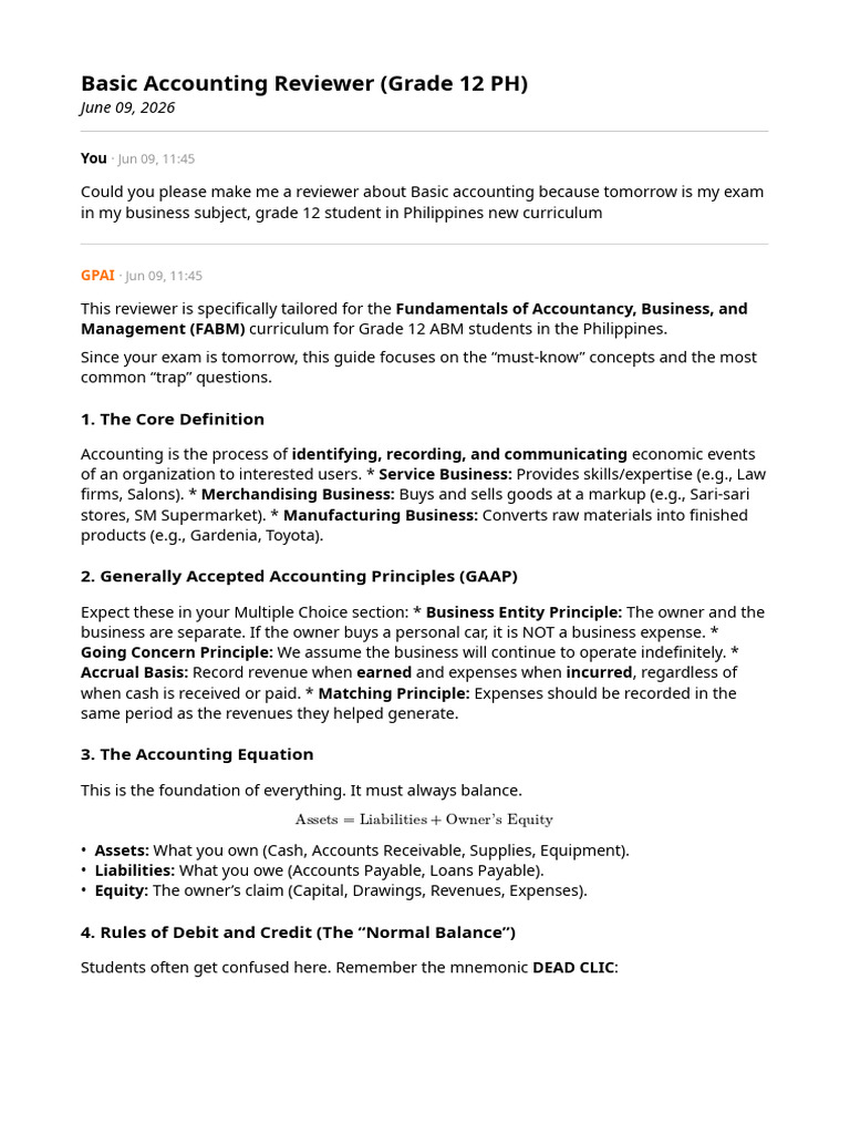 20260609 Basic Accounting Reviewer Grade 12 PH | PDF | Accounting ...