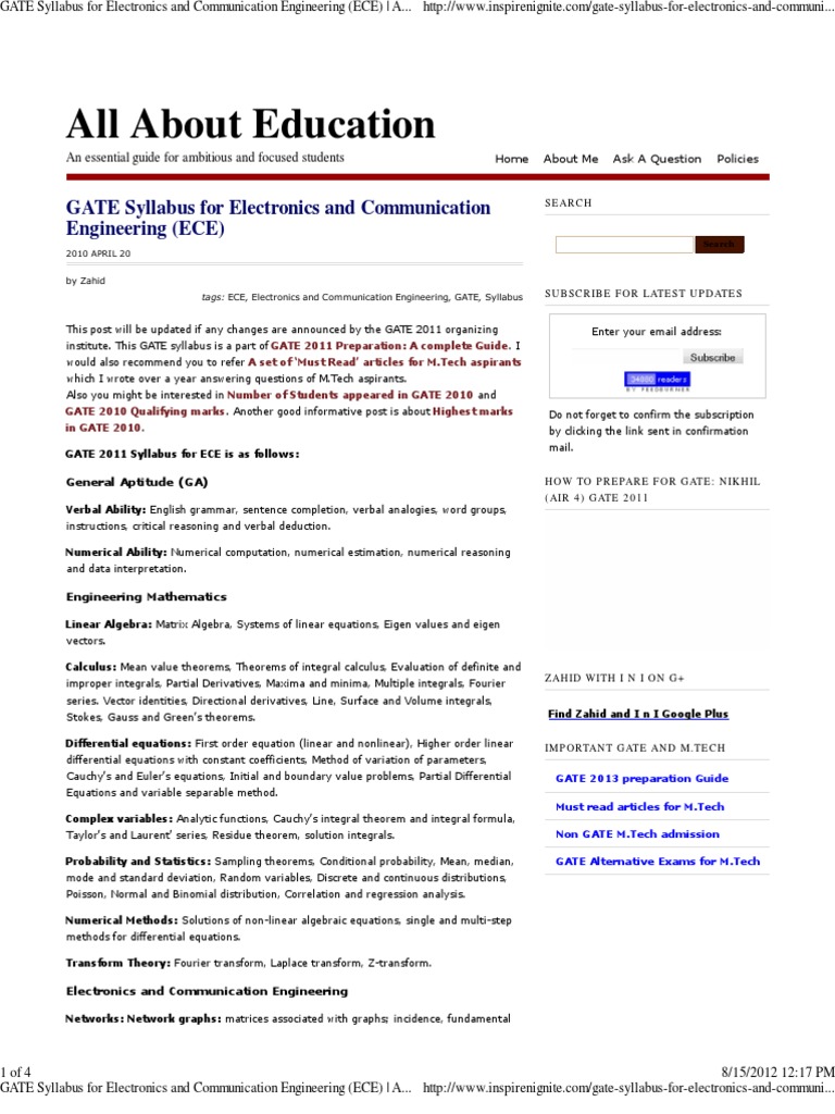 GATE Syllabus For Electronics and Communication Engineering (ECE) - All ...