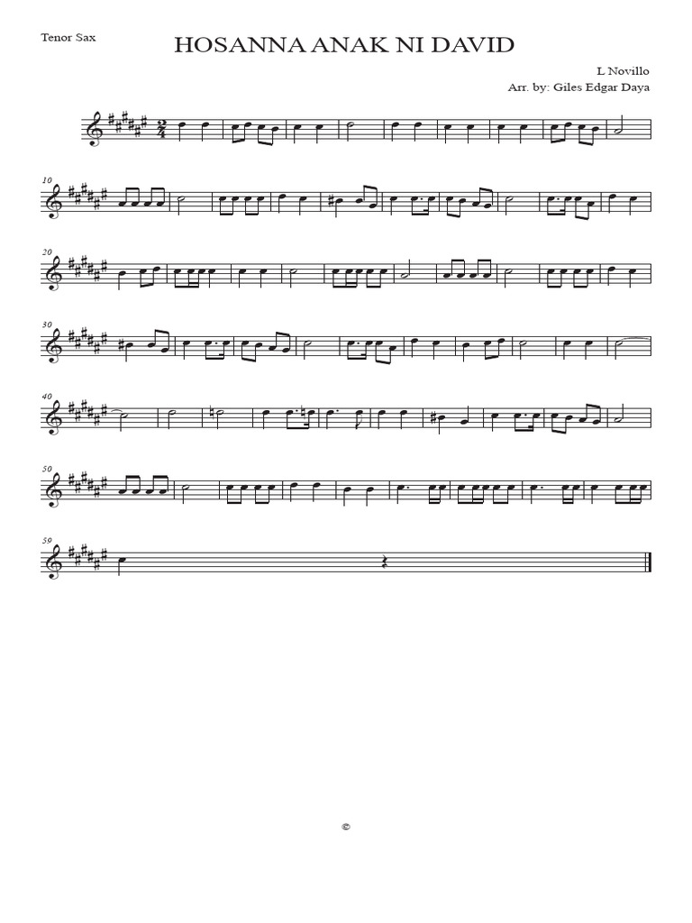HOSANNA Anak Ni David - Tenor Sax | PDF