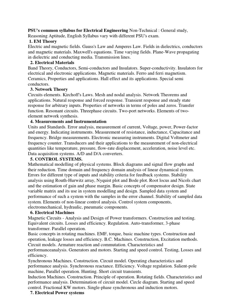 PSU's Common Syllabus For Electrical Engineering Non-Technical: General ...