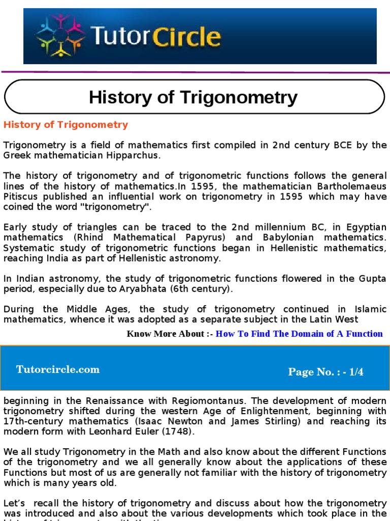 History of Trigonometry | Trigonometry | Elementary Geometry