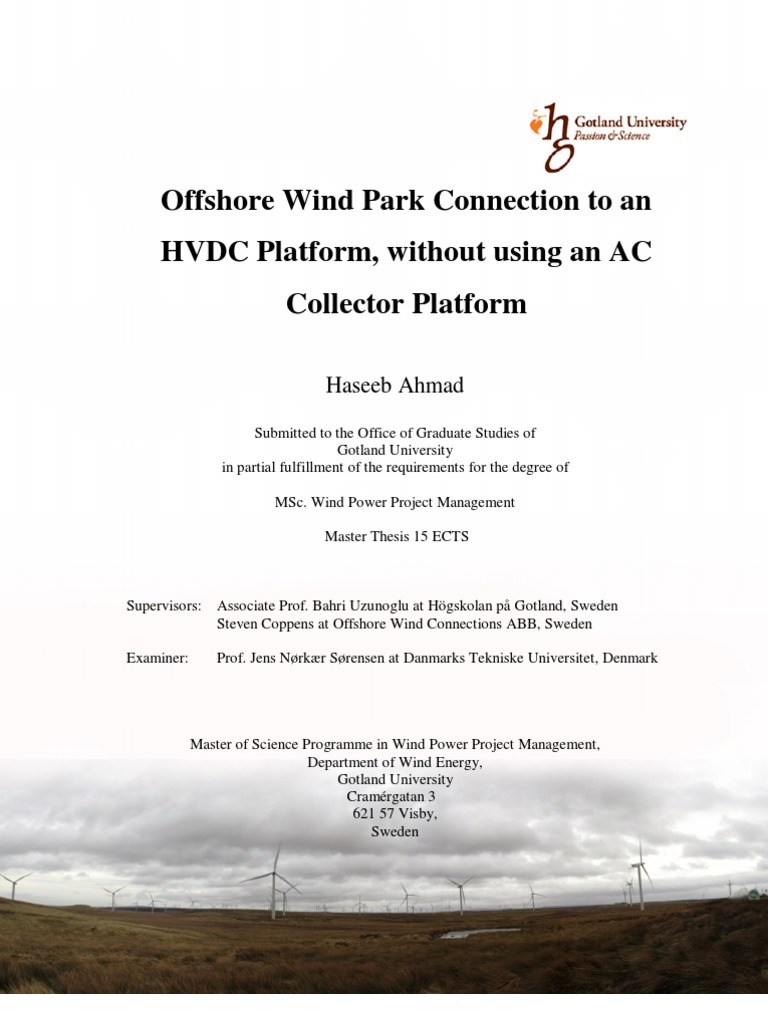 Offshore Wind Park Connection To An HVDC Platform, Without Using An AC ...