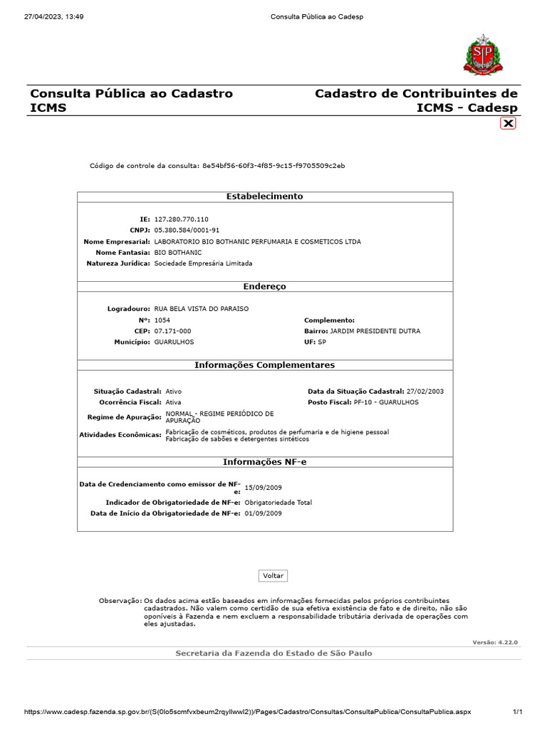 Ficha Cadastral Bio Bothanic | PDF