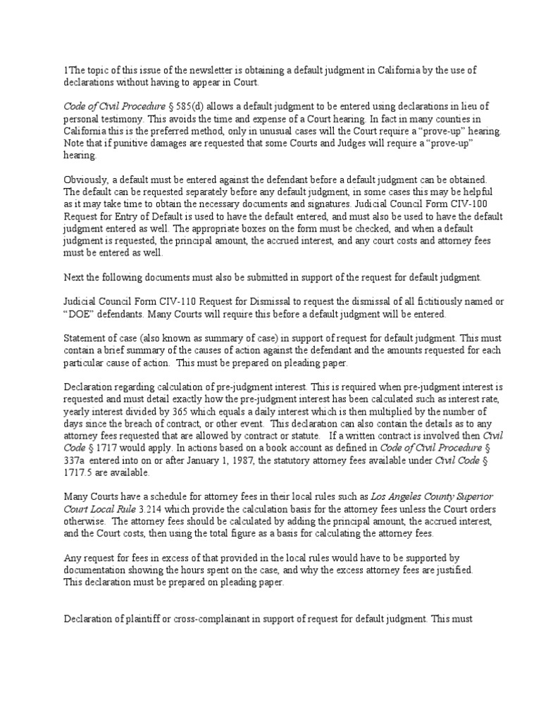 Default Judgment by Declaration in California | Default Judgment ...