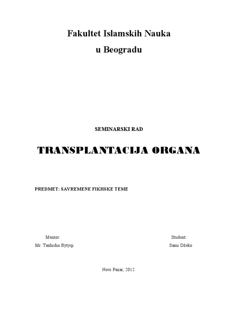 "Transplantacija Organa U Islamu" Sami Dzeko | PDF