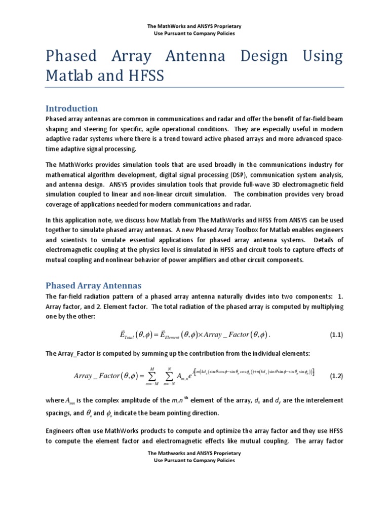 Phased Array Design Using Mathworks and ANSYS - 01 | PDF | Antenna ...