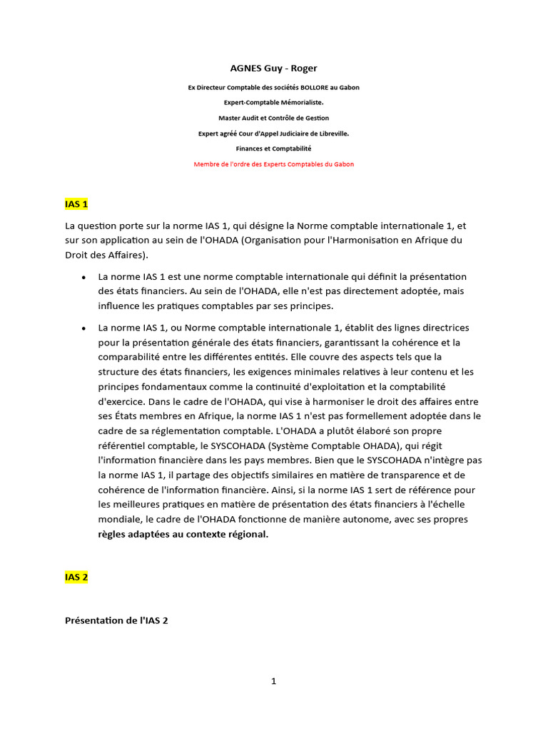 IAS et IFRS en APPLICATION dans OHADA | PDF | Normes internationales d ...