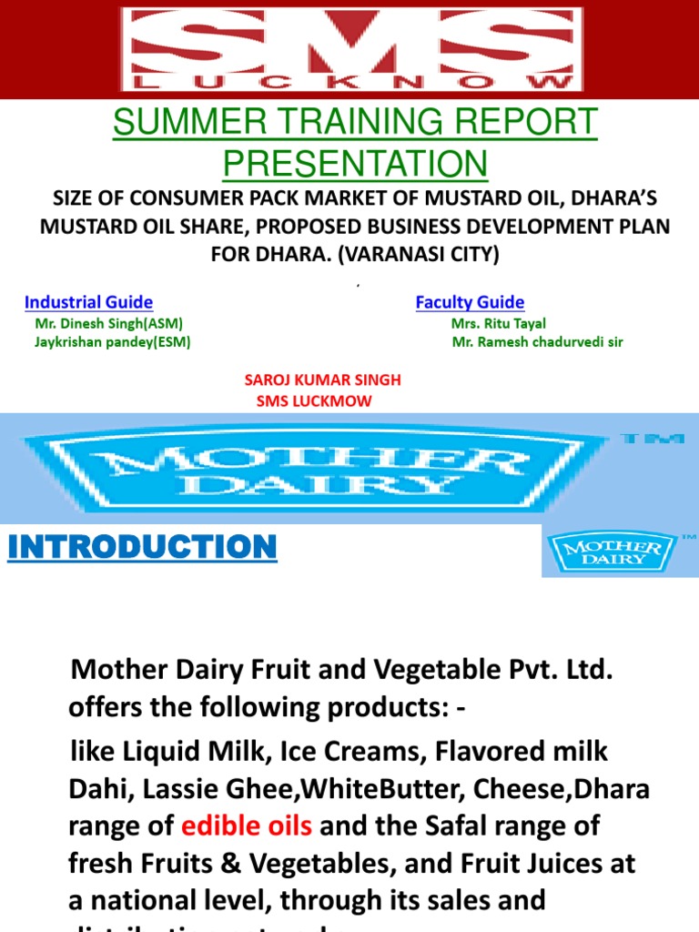 Summer Training Report Presentation | PDF | Retail | Dairy