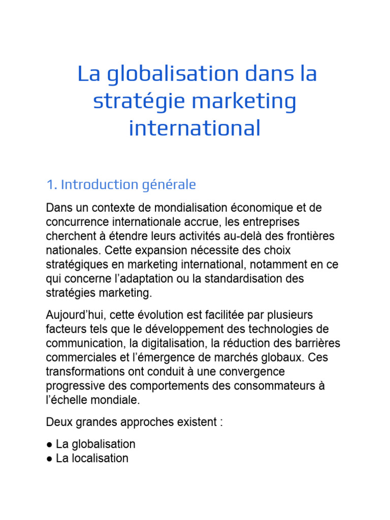 La Globalisation Dans La StratÃ©gie Marketing International (4) | PDF ...