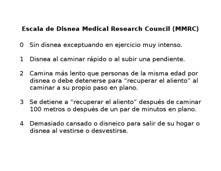 Escala de Disnea MMRC: Clasificación y Uso | PDF | Salud y bienestar
