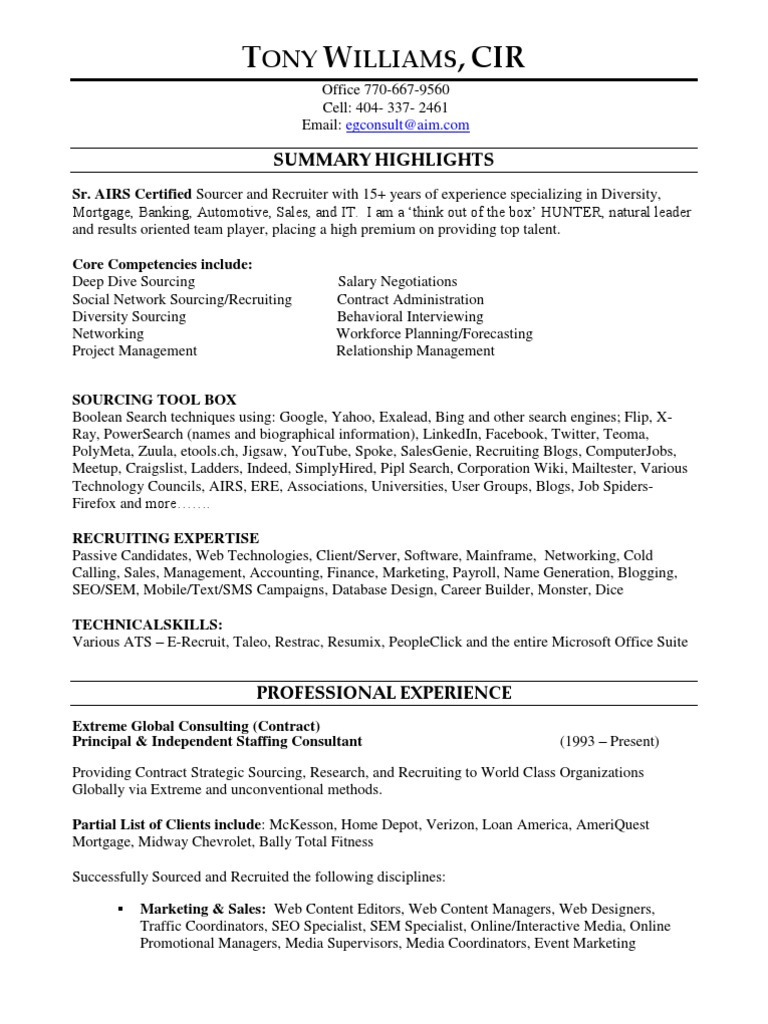 Recruiter Resume (1) | Sales | Search Engine Marketing