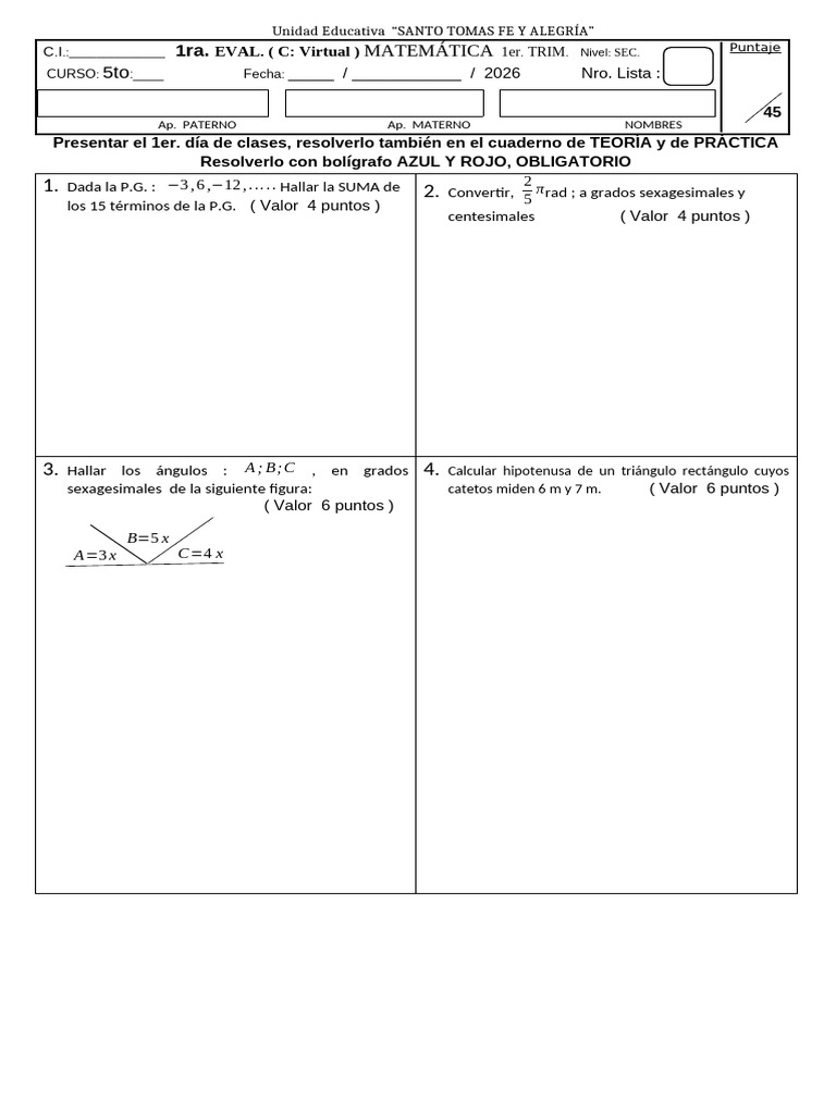 1ra Eva Ang y Fun Trig 2do TRIM | PDF