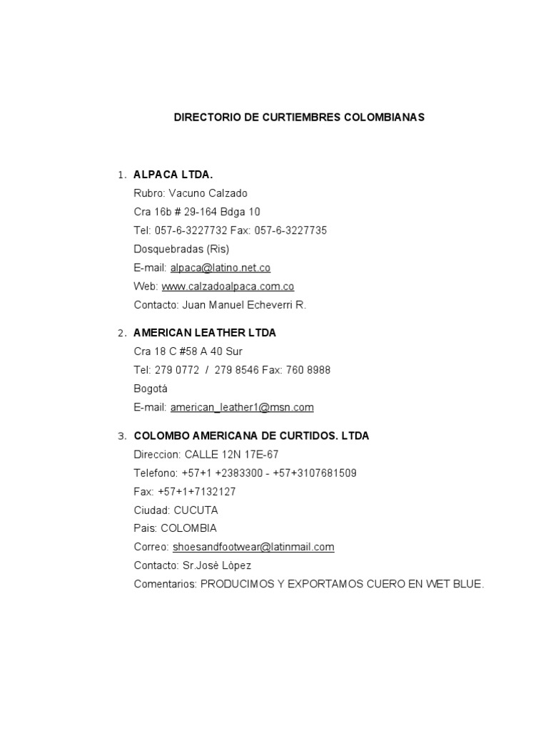 Directorio de Curtiembres en Colombia | PDF | Bogotá