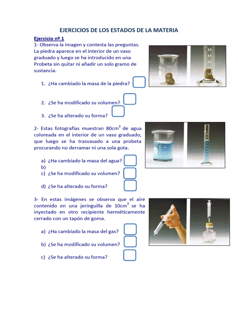 Ejercicios Estados de La Materia y Practica | PDF | Líquidos | Agua