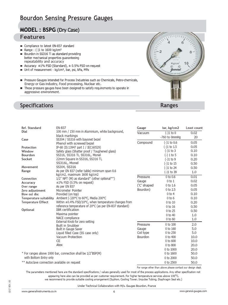 Bourdon Sensing Pressure Gauges @ | PDF | Pressure Measurement | Gases