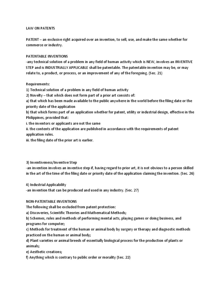 Law On Patents - Reviewer | PDF | Patent Application | Glossary Of Patent Law Terms