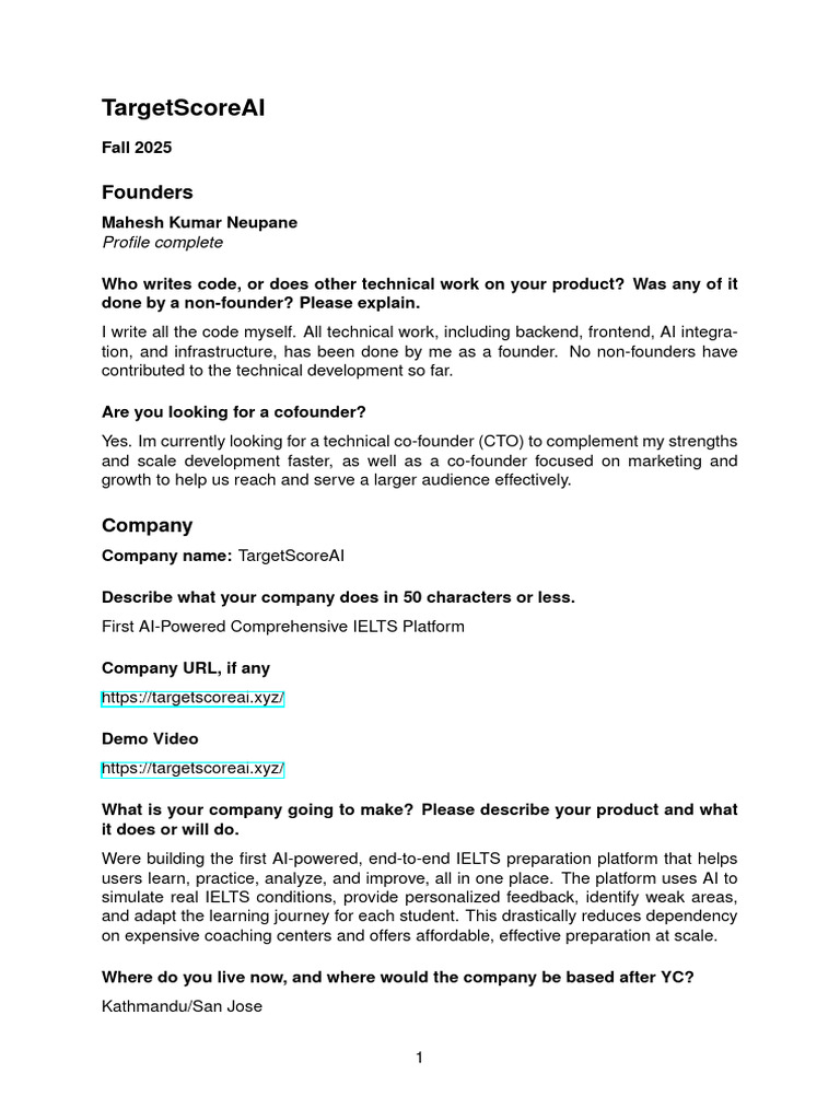 YC Interview Practice Questions | PDF