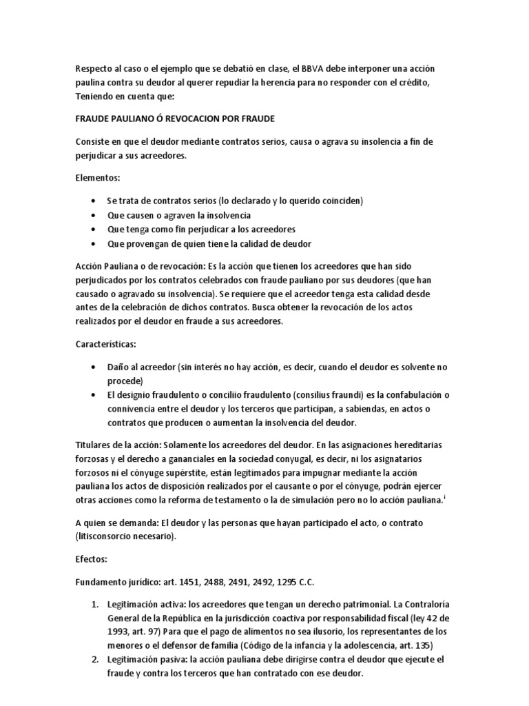Fraude Pauliano Ò Revocacion Por Fraude!! | PDF | Bienes (Ley) | Pagos