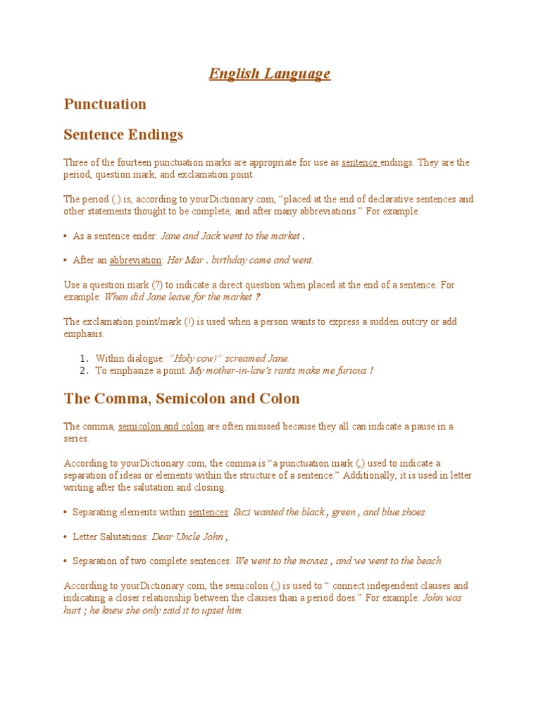 Punctuation Sentence Endings: English Language | PDF | Grammatical ...