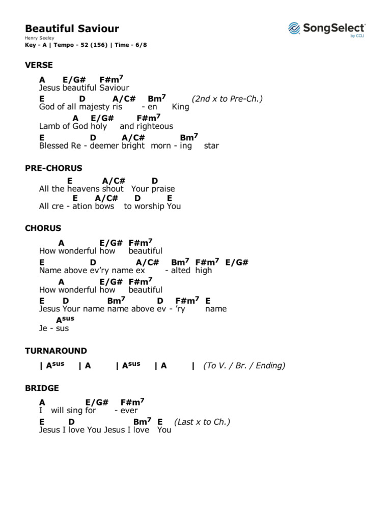 Beautiful Saviour Chords A | PDF
