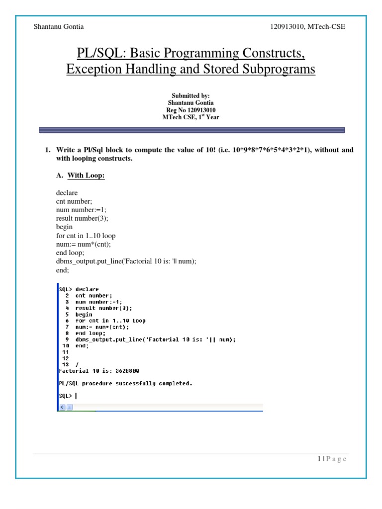 Pl Sql Lab Work Pdf Subroutine Pl Sql