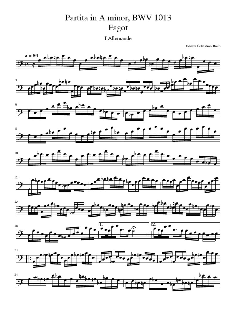 Partita in a Minor Allemande BWV 1013 Solo for Bassoon | PDF