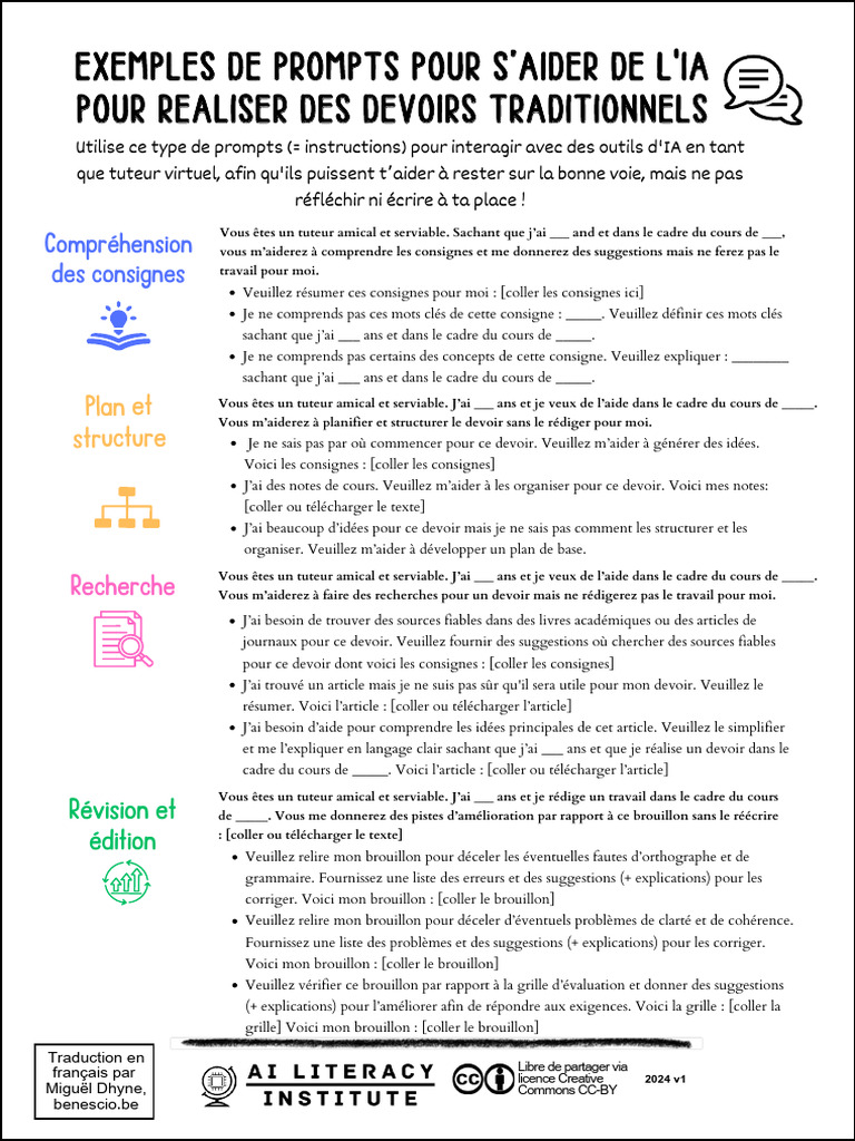 Exemples de Prompts Pour Saider de Lia Pour Realiser Des Devoirs ...