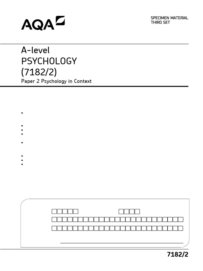 A-level Paper 2 - Specimen Question Paper (Third Set) | PDF | Paper | Brain