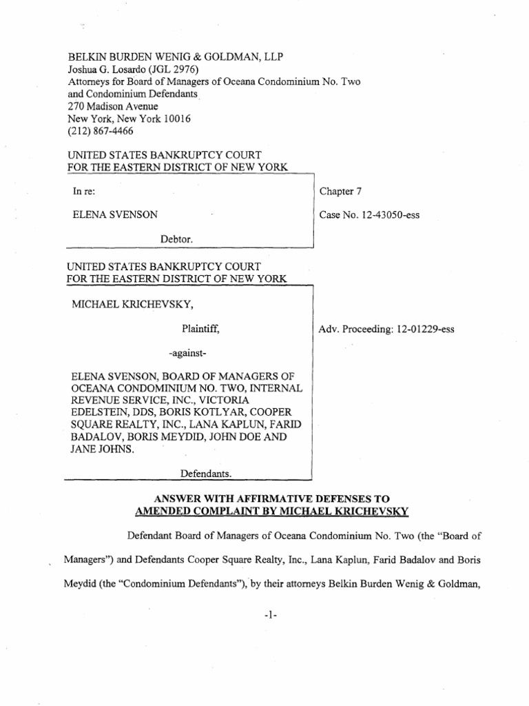 Answer To Adversary Complaint | PDF | Foreclosure | Complaint