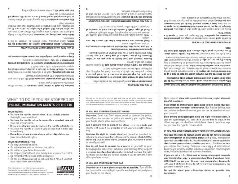 Know Your Rights Six Page Bust Card by ACLU | PDF | Search Warrant ...