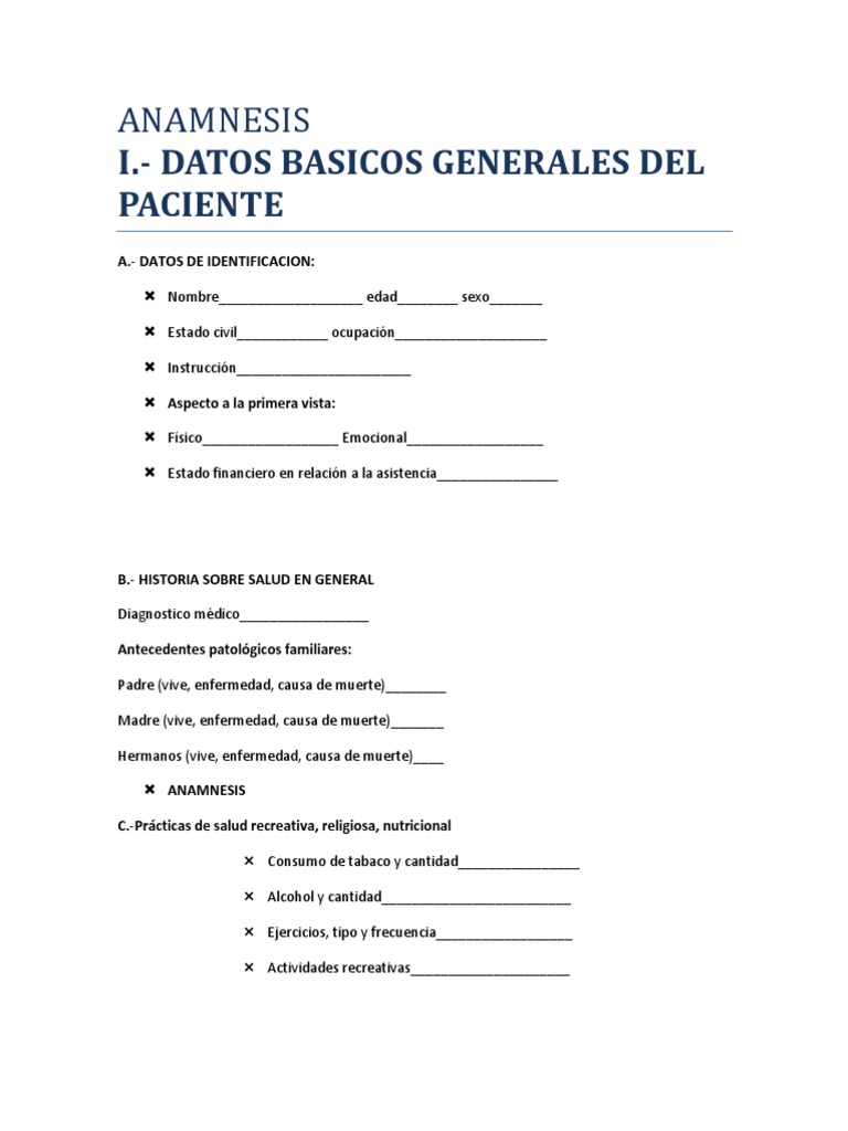 Formato de Anamnesis Completa | PDF | Examen físico | Ojo humano