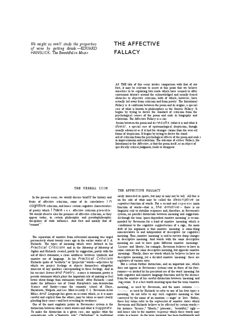 The Affective Fallacy | PDF | Emotions | Poetry