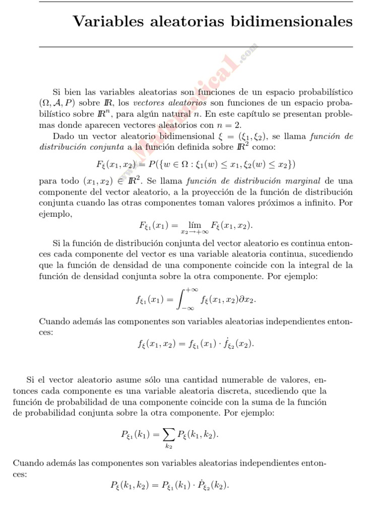 Variables Aleatorias Bidimensionales | PDF | Probabilidad | Variable ...