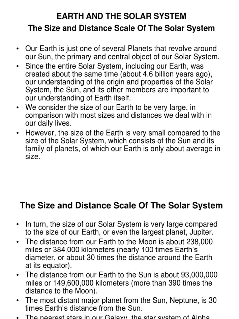 The Size and Distance Scale of The Solar System Earth and The Solar ...