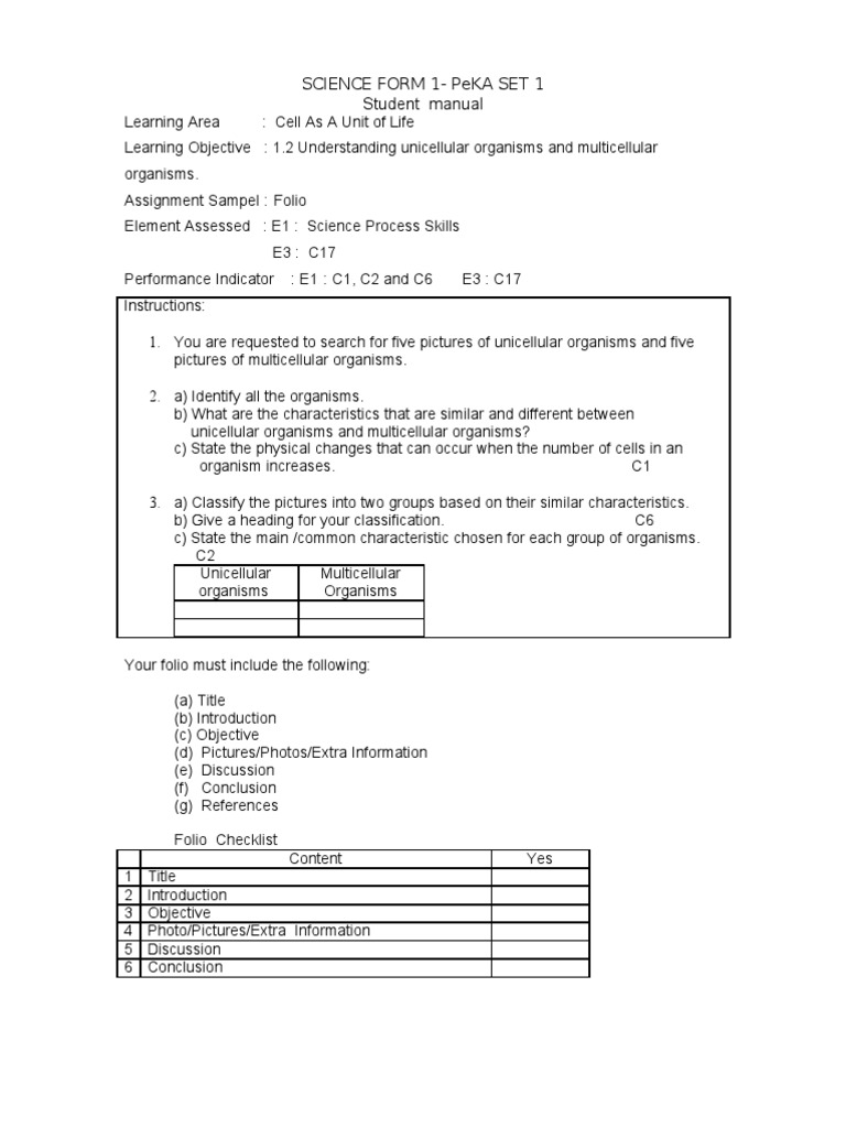 Science Form 1-Peka Set 1 Student Manual | PDF | Organisms | Learning