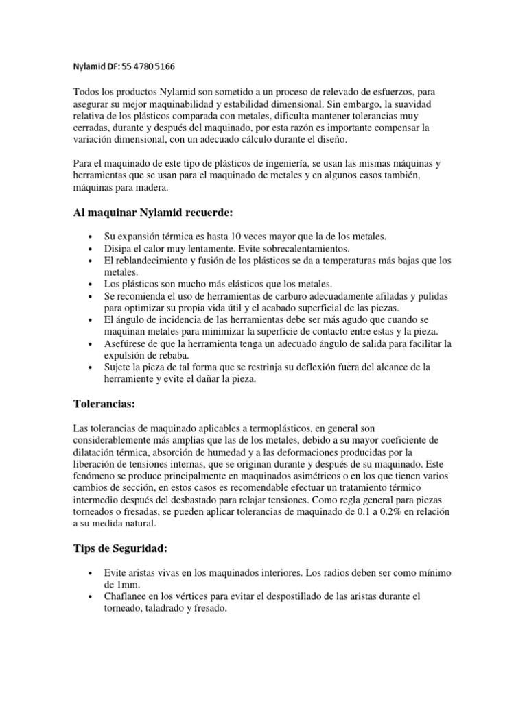 Guía para el maquinado de Nylamid: aspectos técnicos y recomendaciones ...