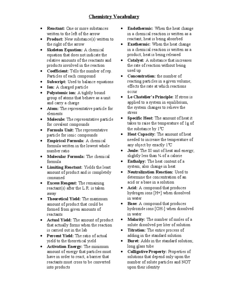 Chemistry Vocabulary | Chemical Reactions | Chemical Compounds