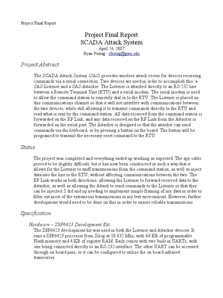 Project Final Report SCADA Attack System | PDF | Modem | Transmitter