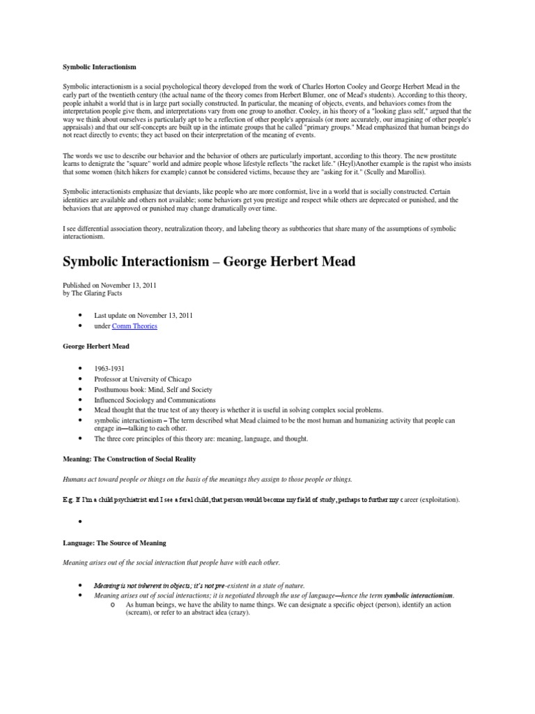 Symbolic Interactionism George Herbert Mead Download Free Pdf Academic Discipline