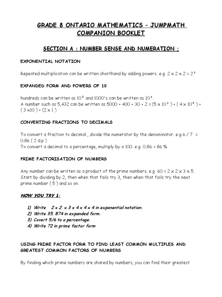 Grade 8 Math Concepts and Exercises | PDF | Fraction (Mathematics) | Area