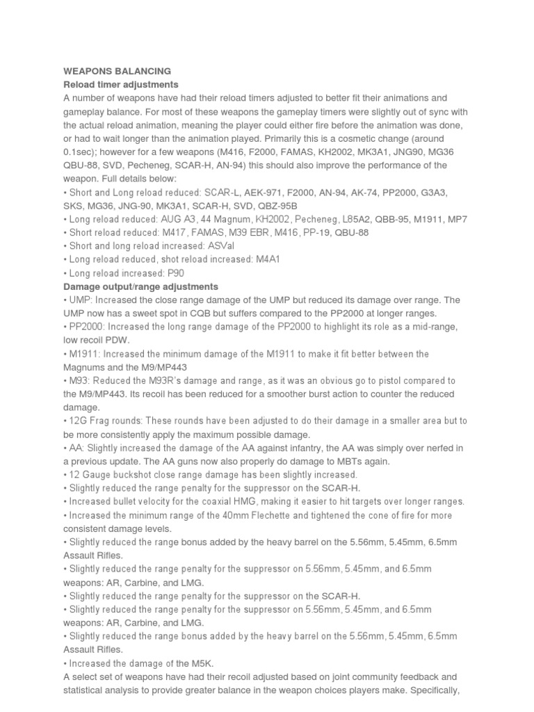 Weapons Balancing Reload Timer Adjustments | PDF | Artillery | Tanks